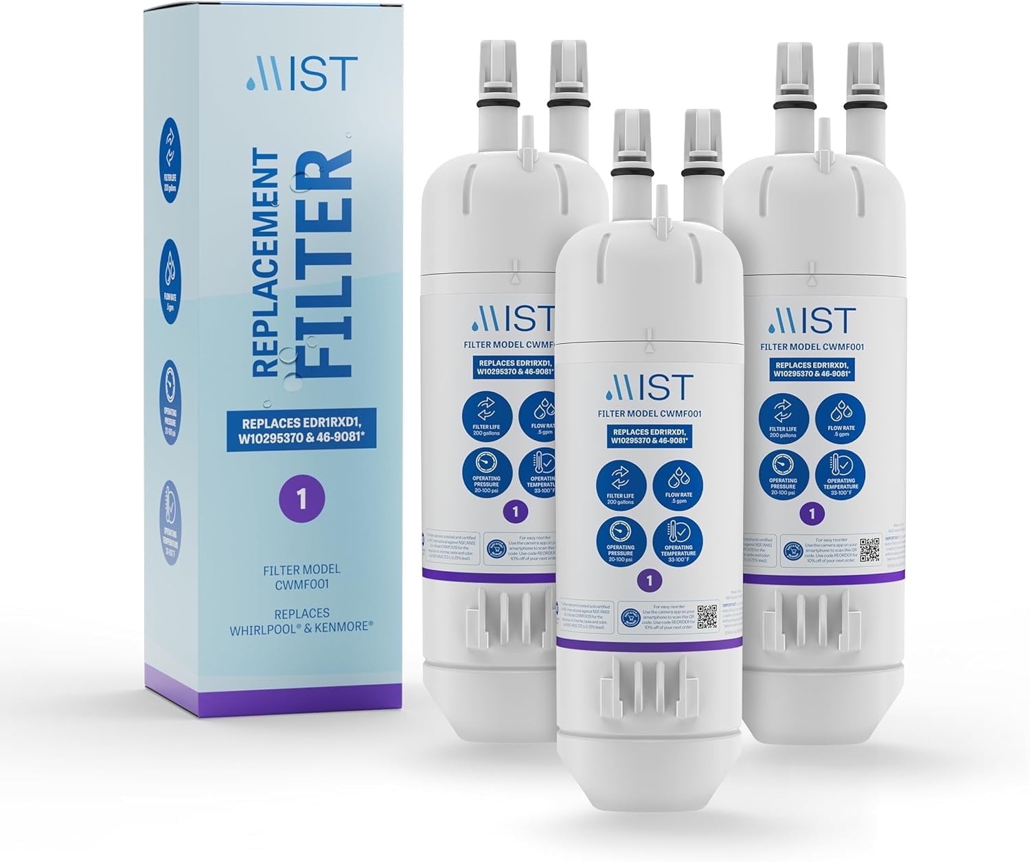 Mist Refrigerator Water Filter Replacement for Whirlpool EDR1RXD1 ...