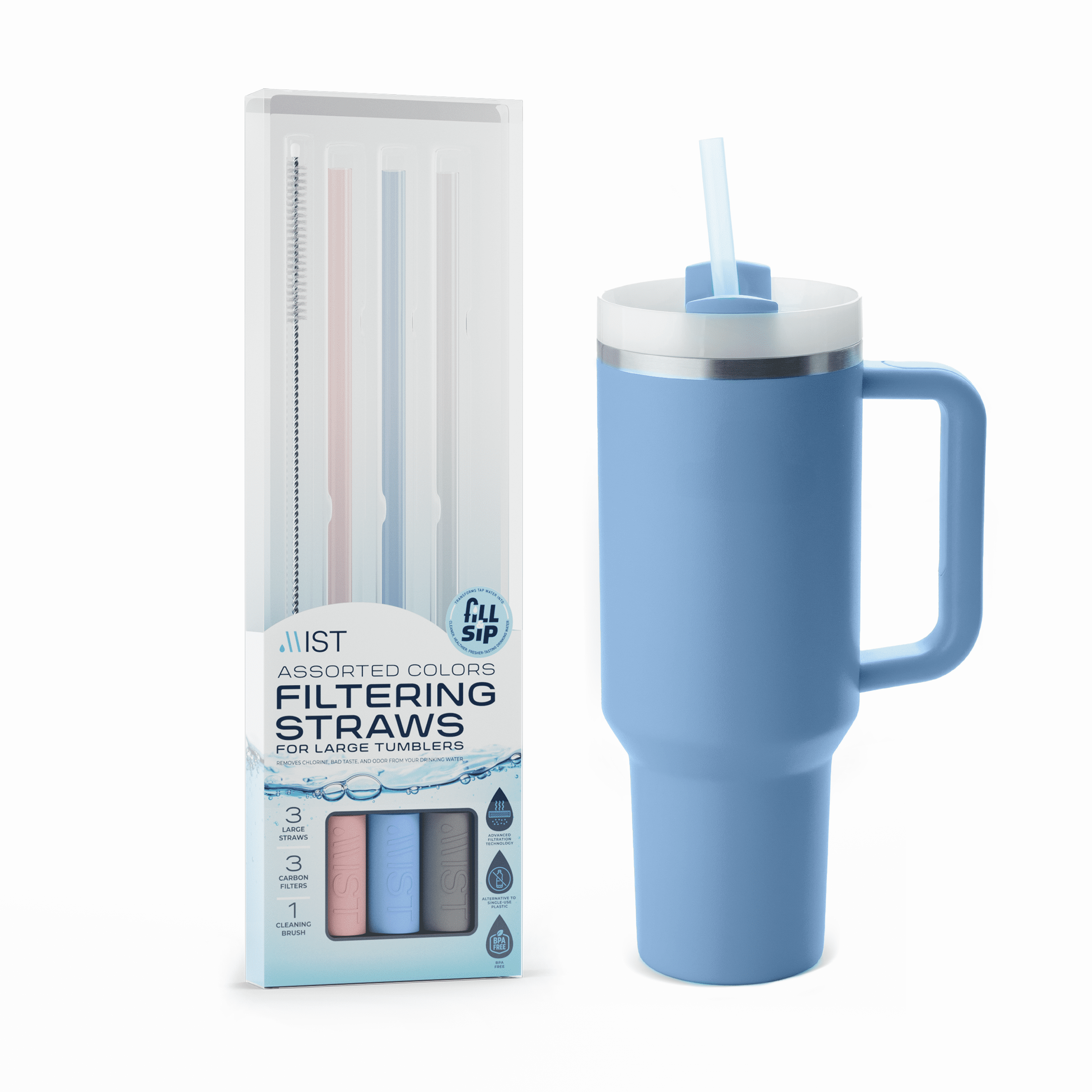 Mist Reusable Filtering Straw for Large Tumblers 3 Pack with Gray Blue ...