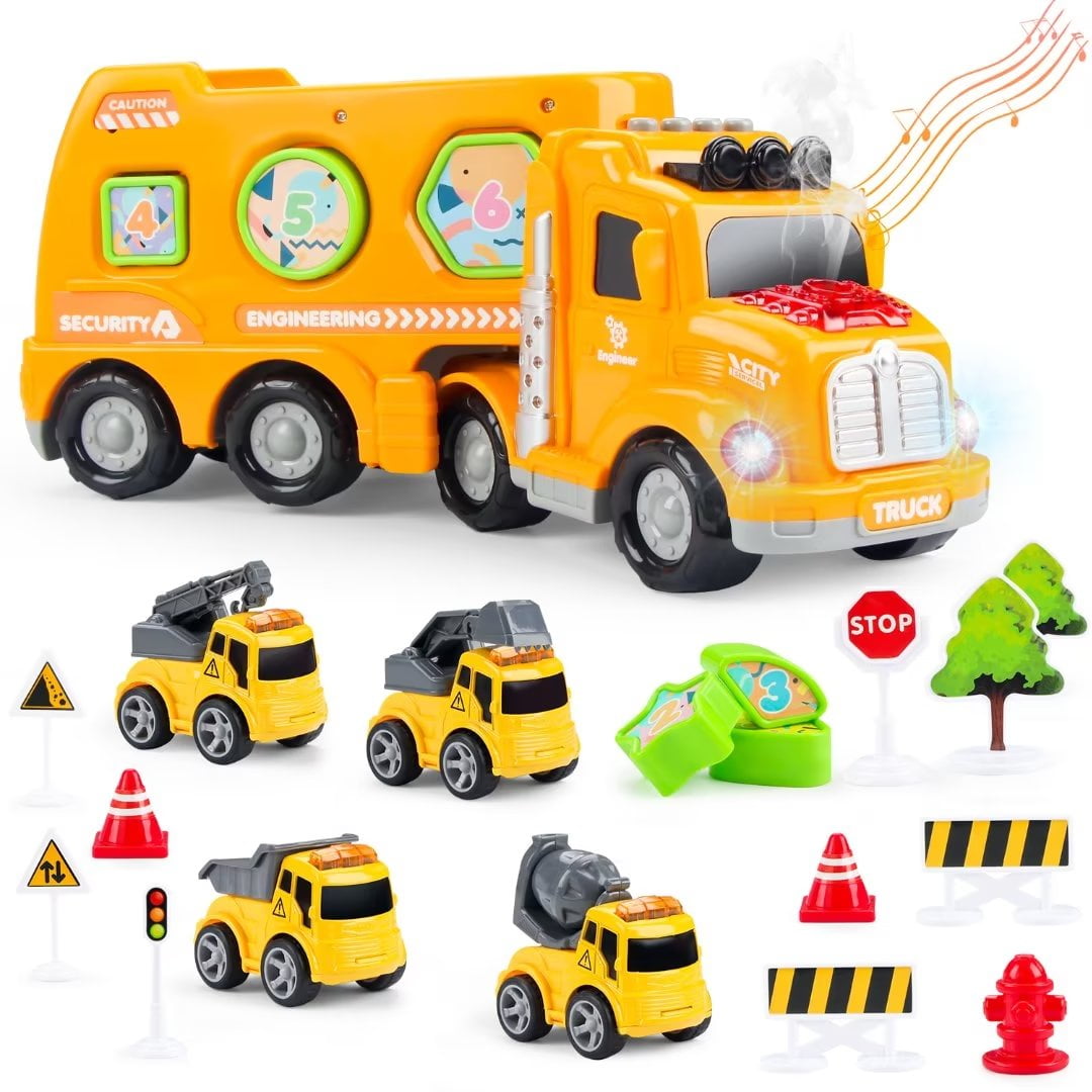 Mist Spray Construction Truck Toy Set Carrier Car with Music Light, Die ...