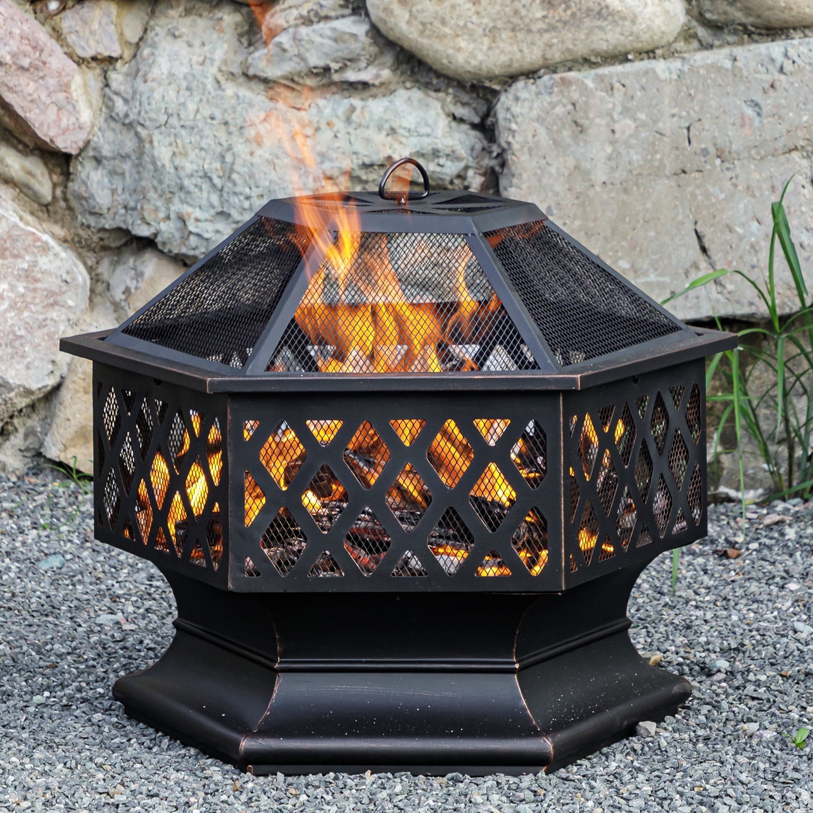 MistMo 28“ Hexagonal Outdoor Wood Burning Fire Pit - Walmart.com