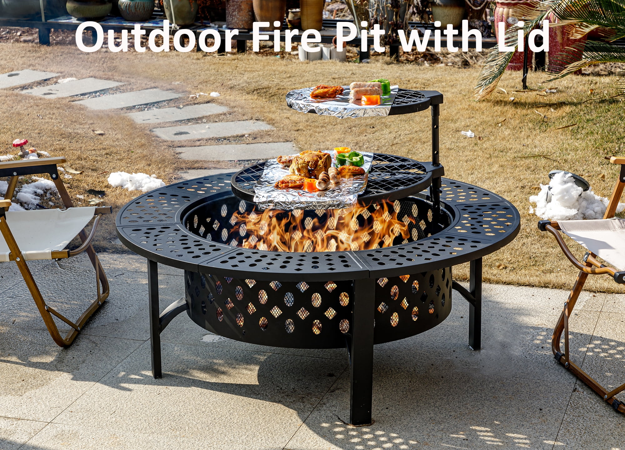 MistMo 42 inch Round Fire Pit for Outdoor Bonfire Multipurpose Wood ...