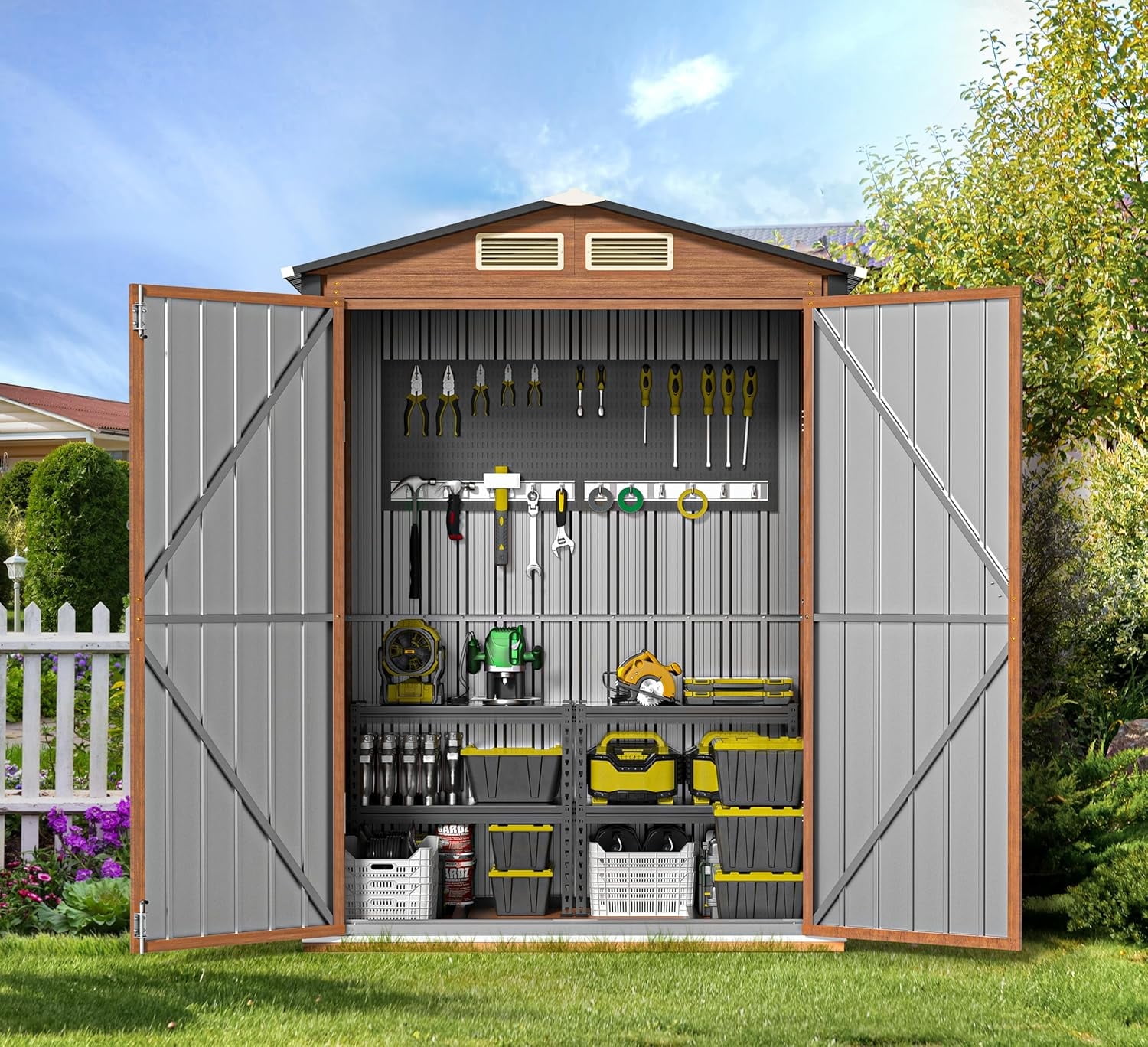 Outvue Outdoor Storage Shed 5 x 3, Metal Patio Storage Shed with Frame ...