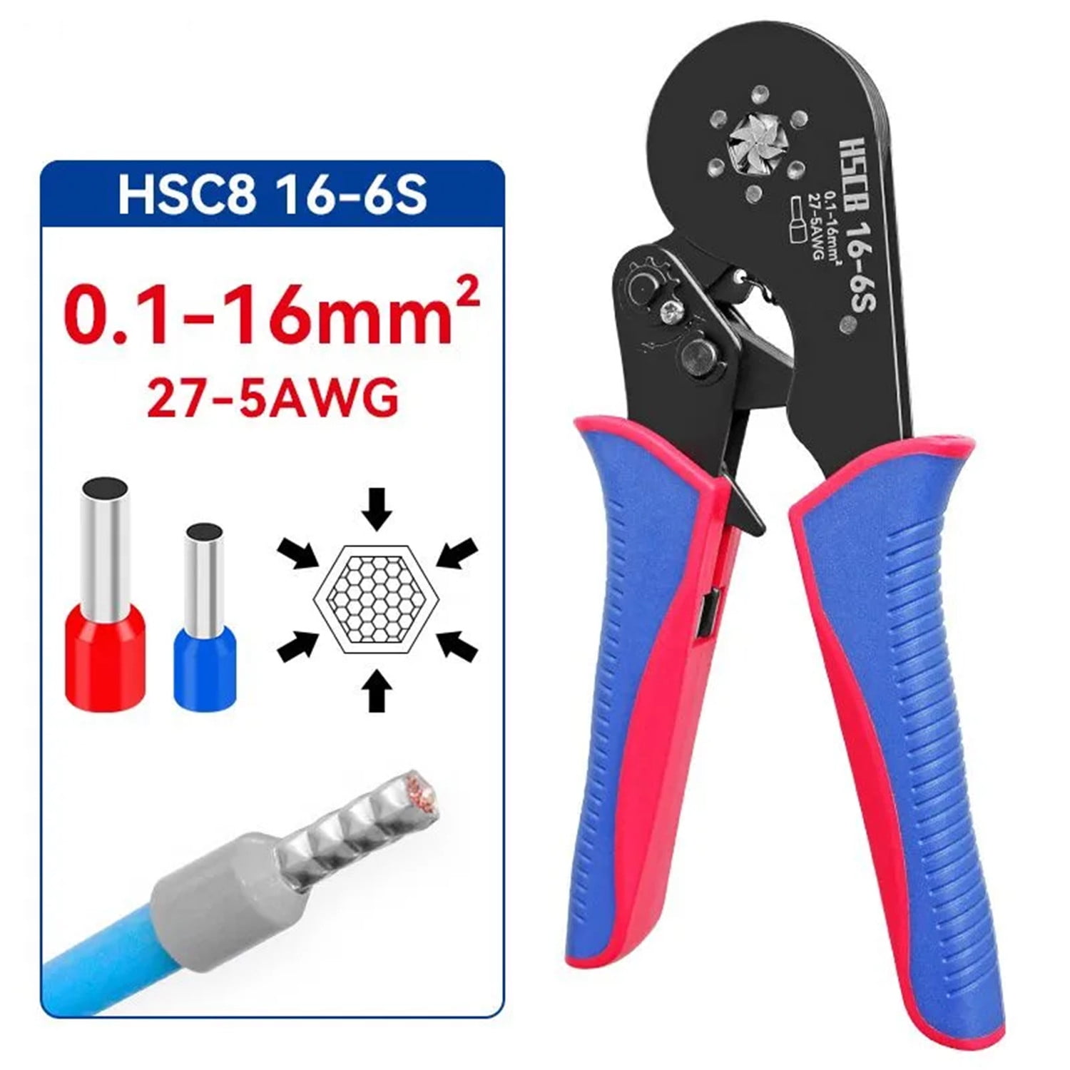 Mistaha Ferrule Crimping Tool HSC816-6S 0.1-16mm²/27-5AWG Tubular Terminal Mini Crimper Pliers ...