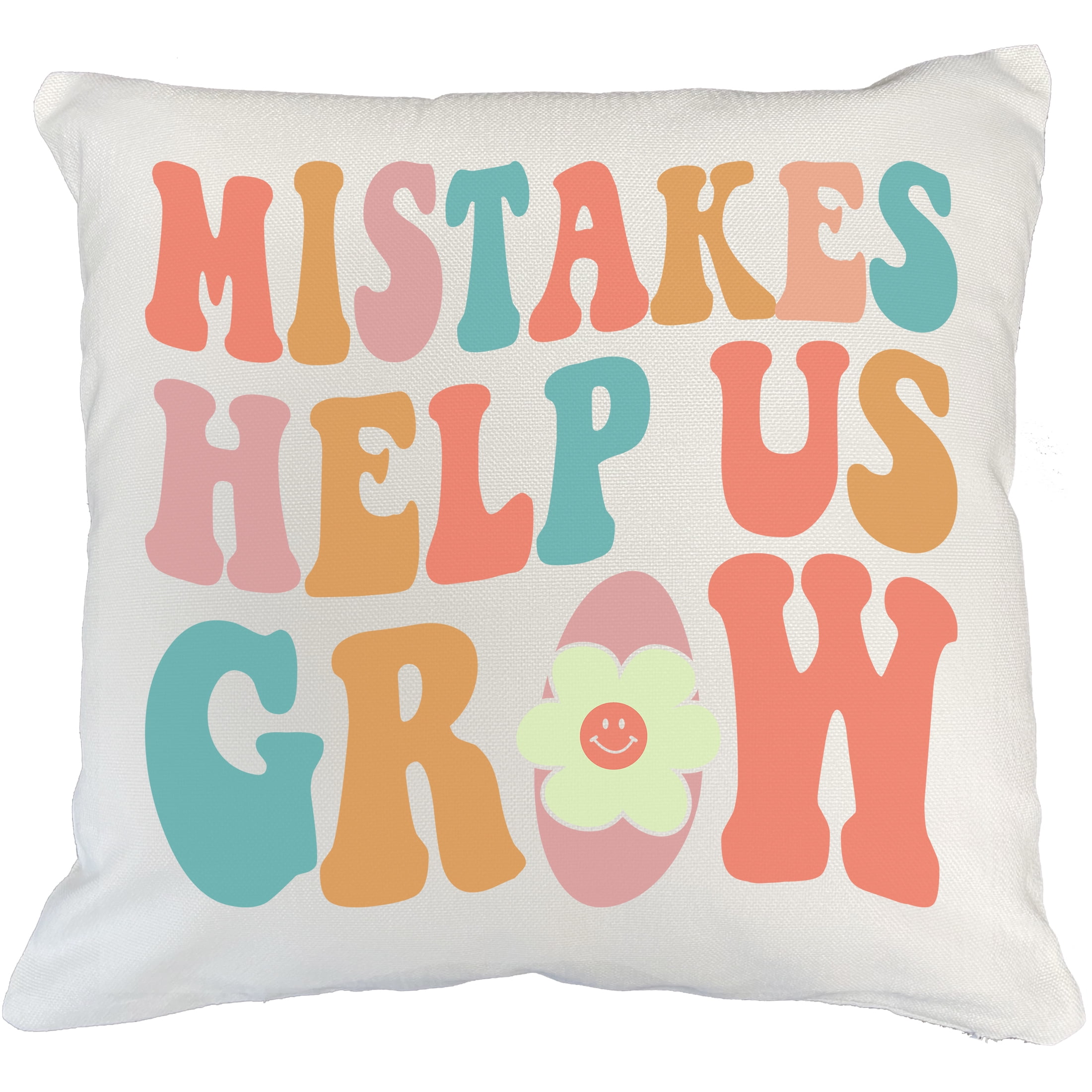 Mistakes Help Us Grow, Groovy Retro Wavy Text Merch Gift, White Pillow ...