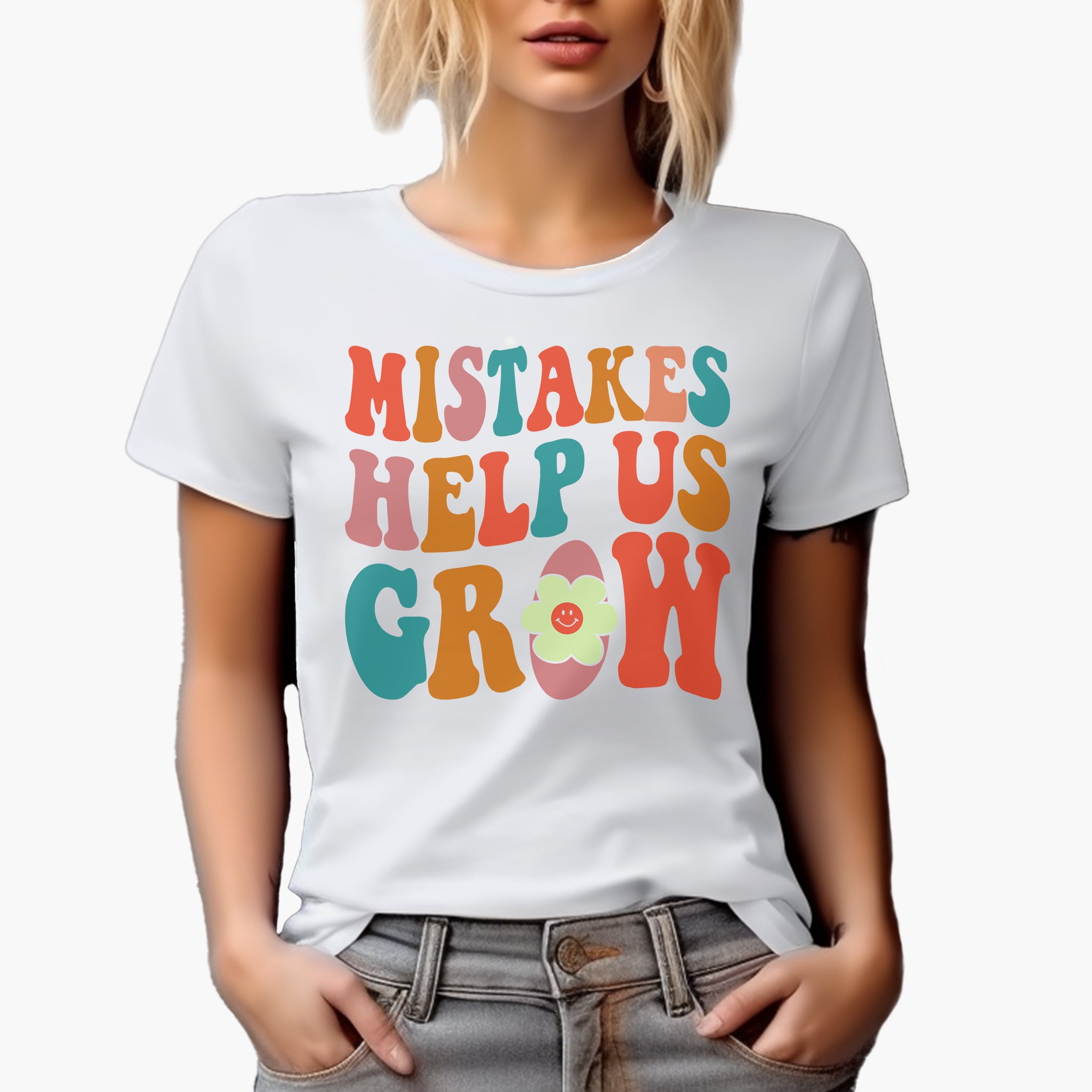 Mistakes Help Us Grow, Groovy Retro Wavy Text Merch Gift, White T-Shirt ...