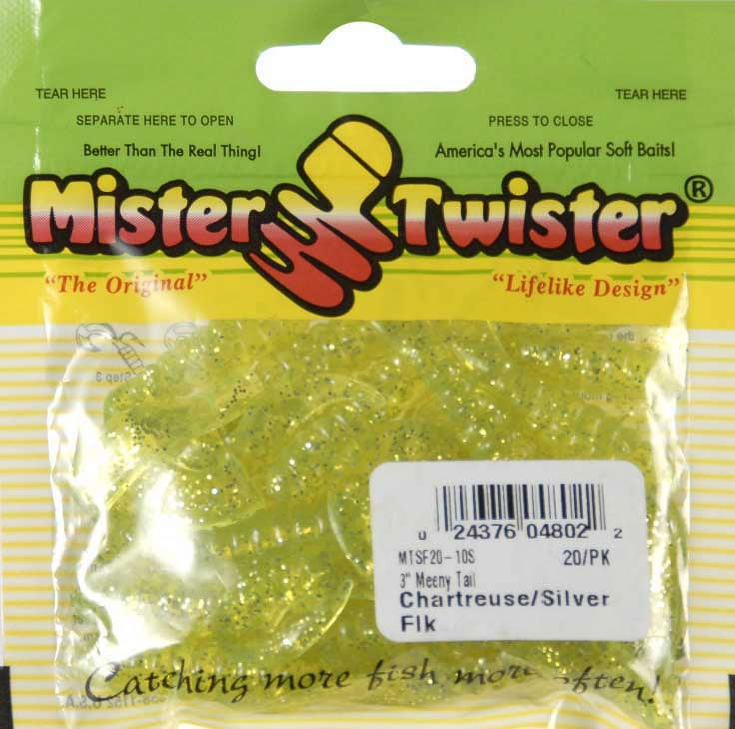 Mister Twister Meany 3" Soft Plastic Grub, Chartreuse Silver - Walmart.com