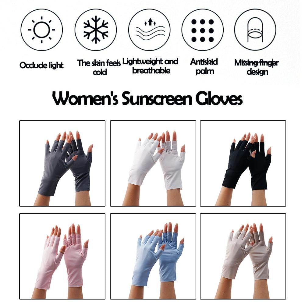 Misterolina Beige Women Fingerless Sun Protection Gloves Half Finger ...