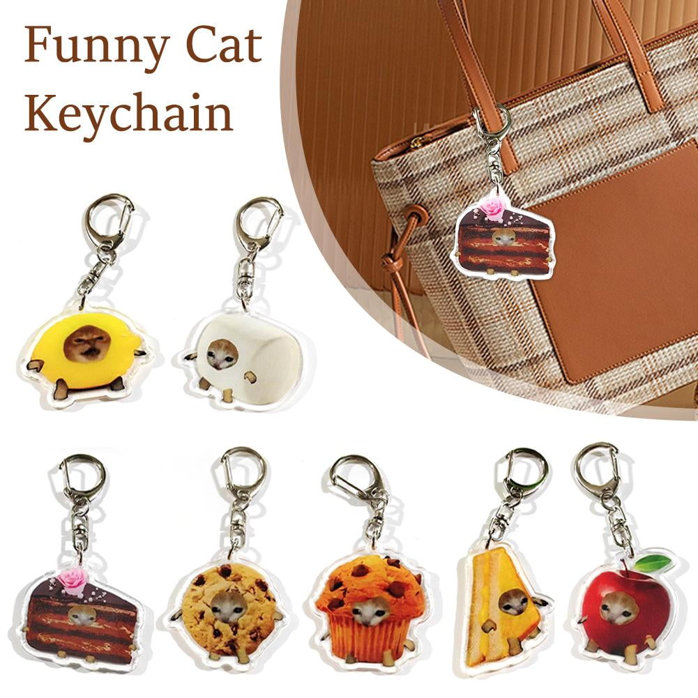 Misterolina Portable Happy Funny Cat Keychain Food Cat Head Bag Pendant ...
