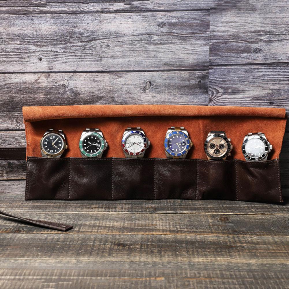 Misterolina Waxed Canvas Brown Leather Watch Travel Stge Pouch Roll ...