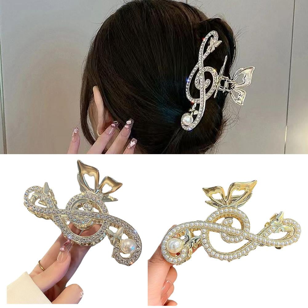 Misterolina Women Elegant Music Note Shape Hair Clips Luxury Rhinestone ...