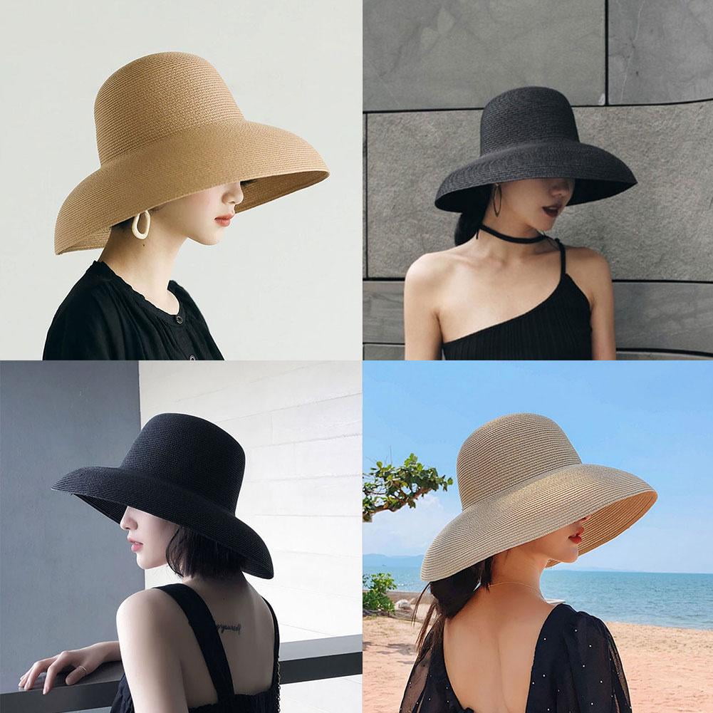 Misterolina Women Panama Straw Hat Hepburn Style Wide Brim Sun UPF 50 Caps Fedoraj - Walmart.com