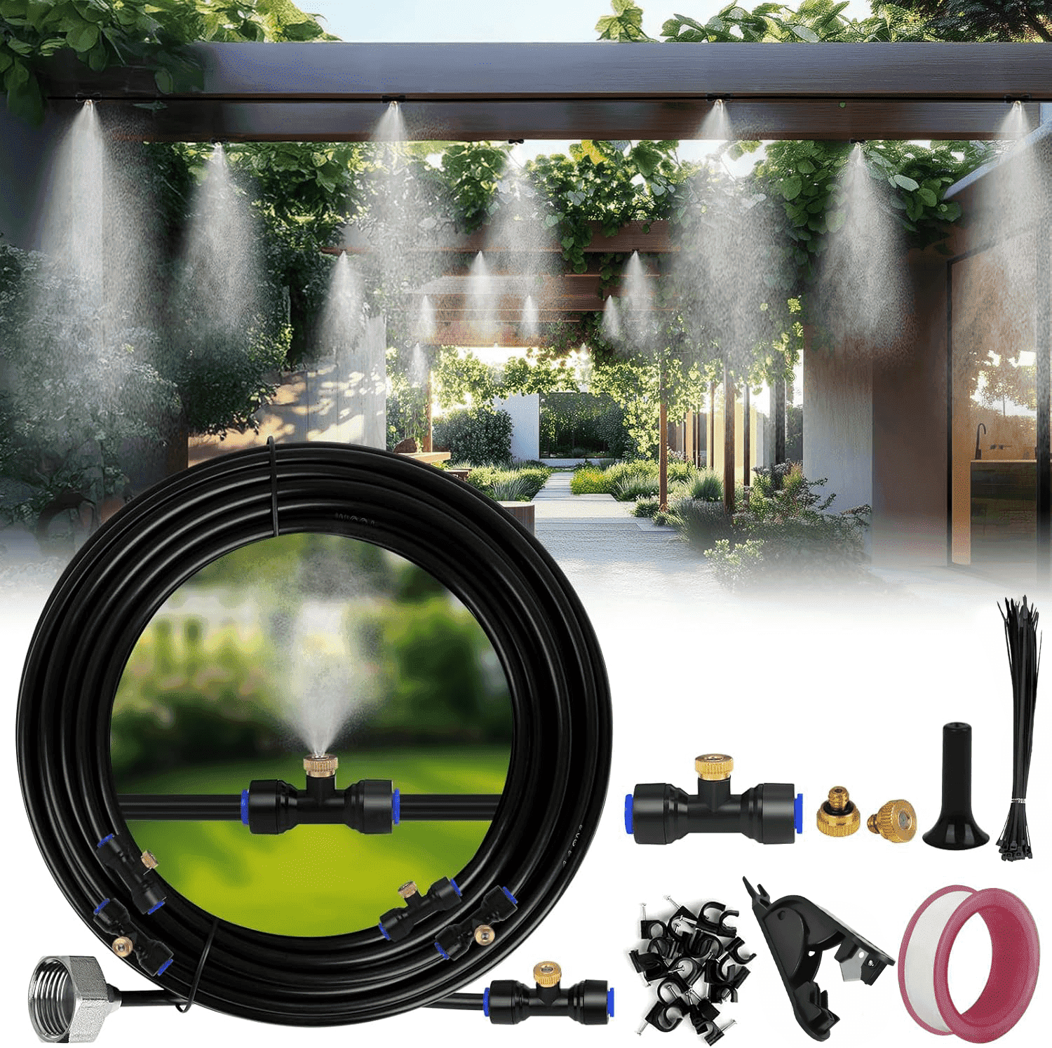 Mist Cooling System Outdoor, Mist System for Patio 50ft Mist Line + 15 ...