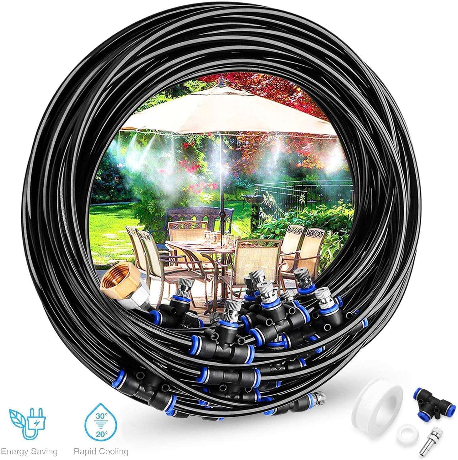 Misting Cooling System 33FT (10M) Misting Line + 12 Brass Mist Nozzles ...