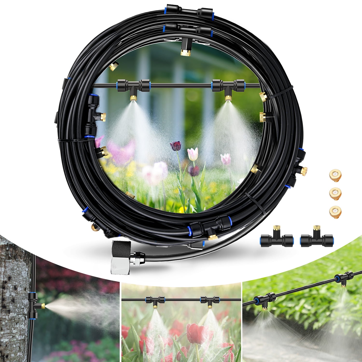 Outdoor Misting System - 59FT Line, 18 Nozzles, Brass Adapter - Cooling ...