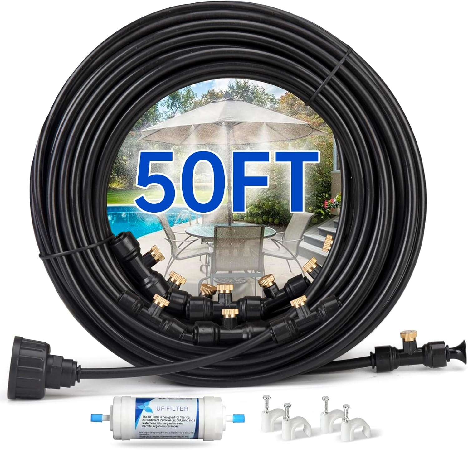 Misting Cooling System for Outdoor Patio & Garden - Brass Nozzles, UV ...