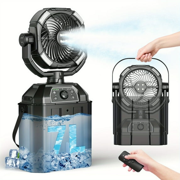 Misting Fan With 1.85 GAL Bucket, 25000mAh Rechargeable Camping Fan ...