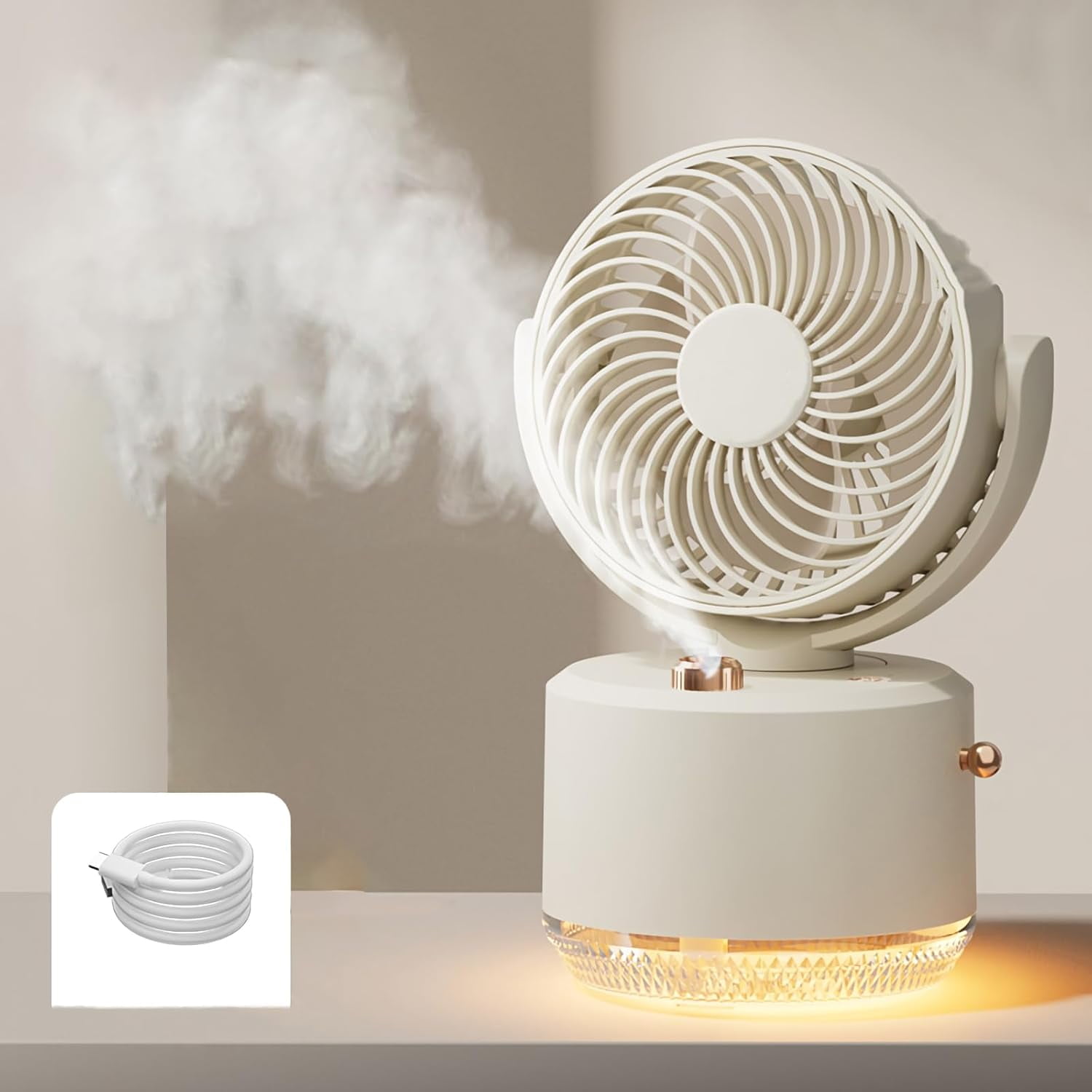 Misting Fan with 300ml Water Tank, Battery Operated Small Powerful USB ...
