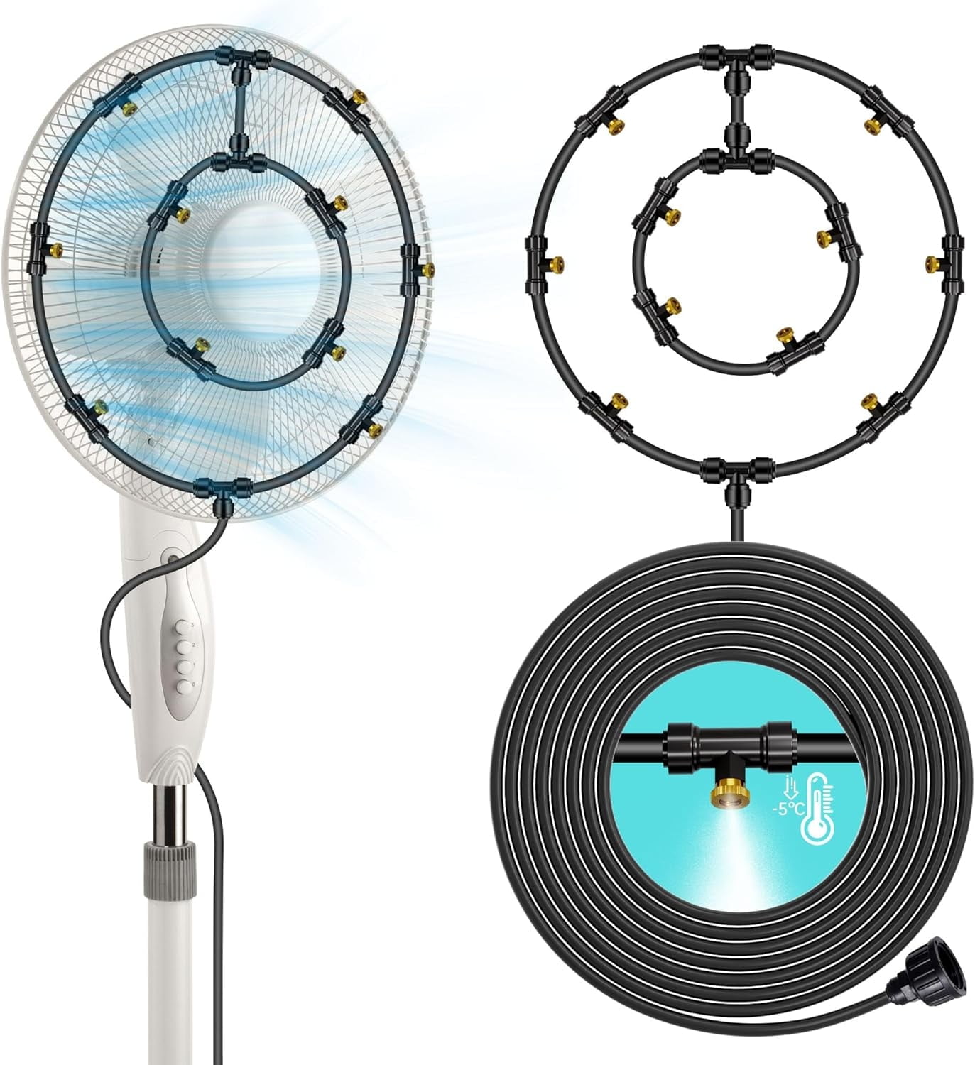 MUSICOZY Misting Fan Kit, Outdoor Water Mister Spray for Cooling, 33FT ...
