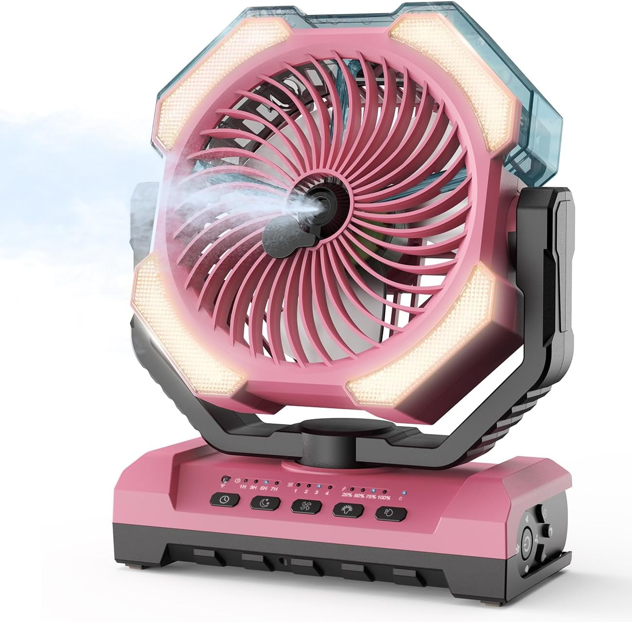 Misting Fan - Pink Portable Rechargeable Fan with 9oz Water Tank, Light ...