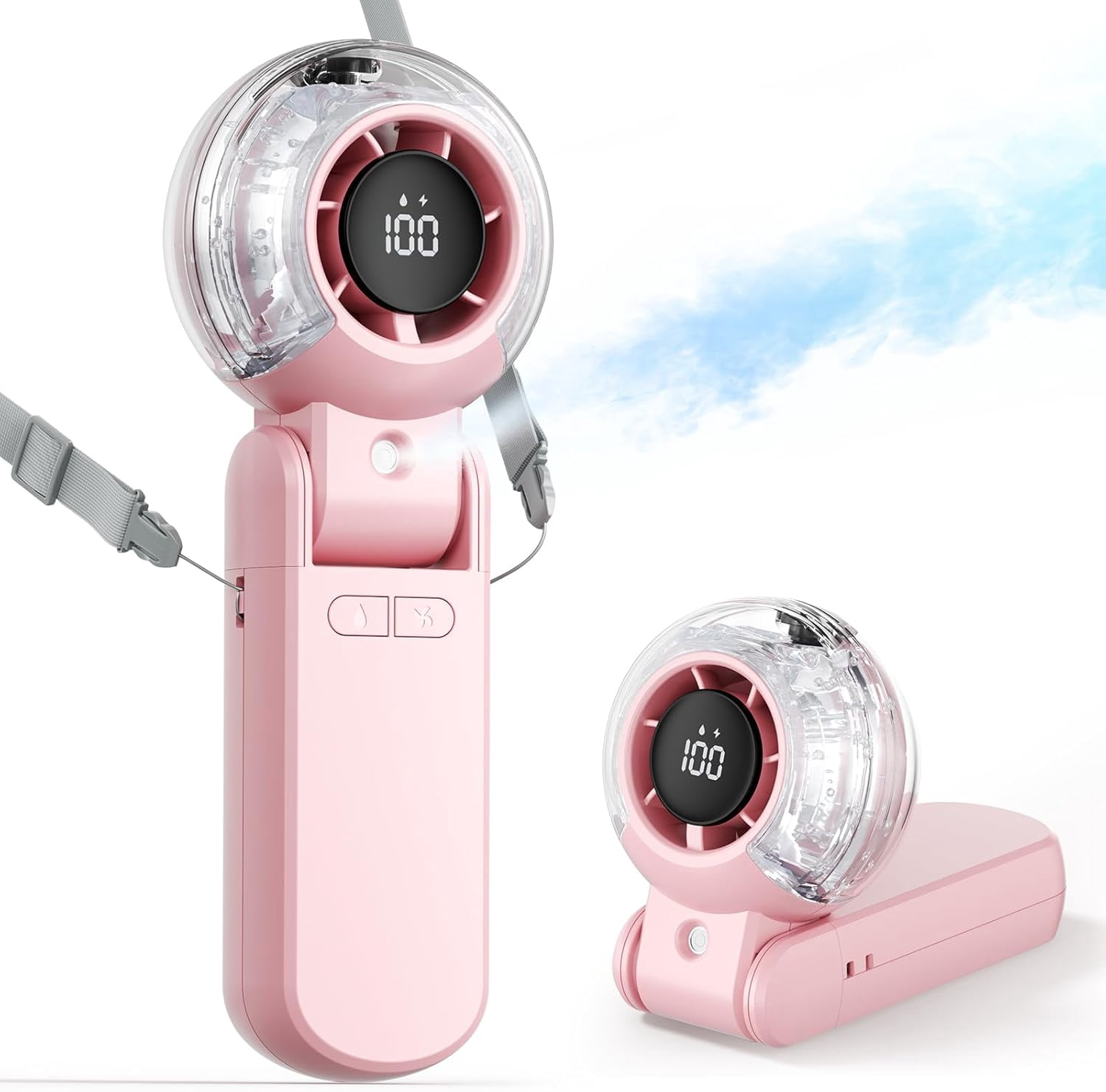 Misting Fan Portable Handheld Turbo with Mist, LED Display, Neck & Desk ...