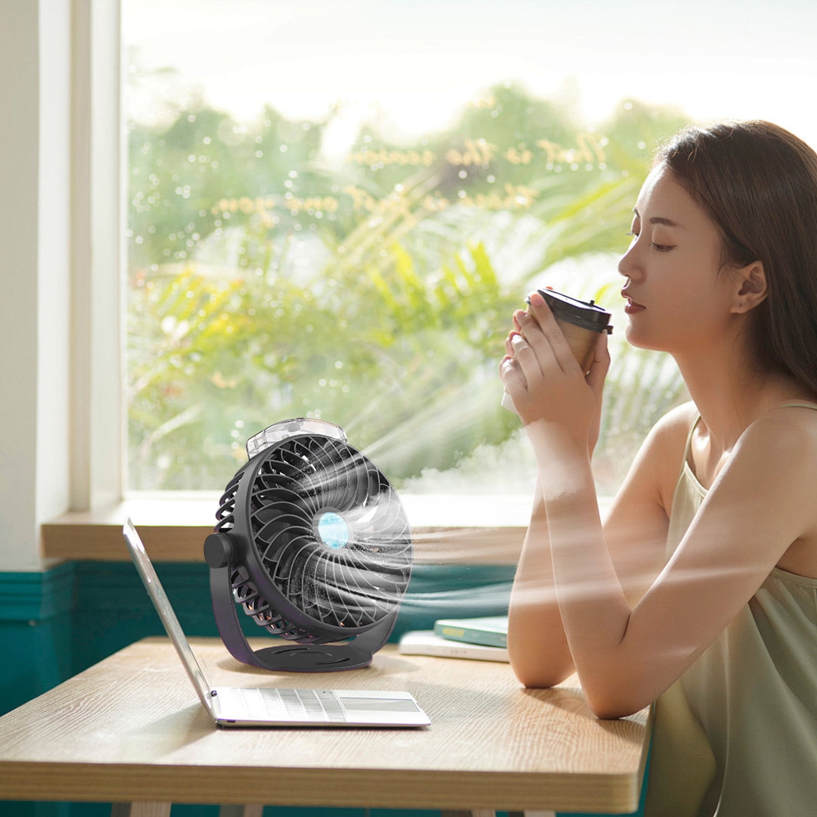 Misting Fan Rechargeable , 6-inch Mister Fan – 5Speeds, 360° Rotatable ...