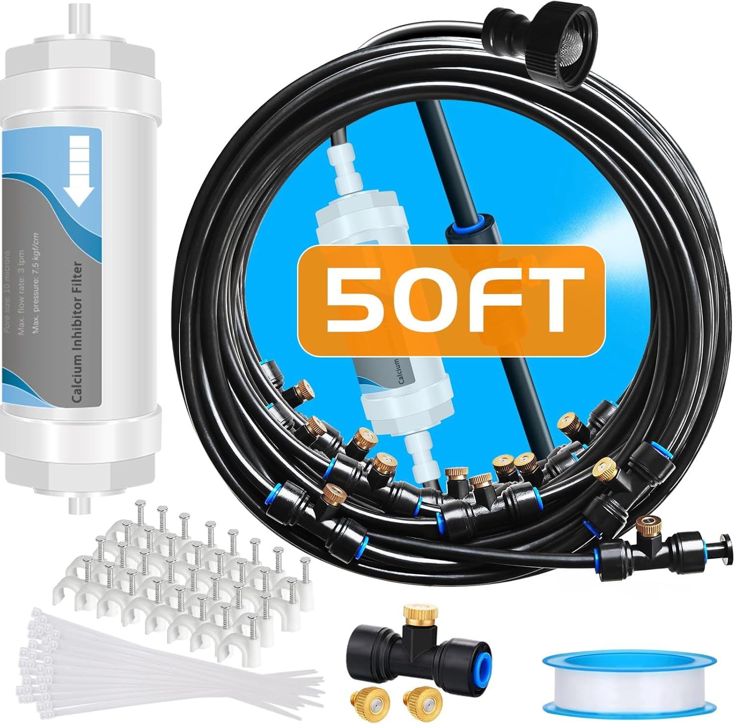 Misting System with Water Filter - Upgraded 50 Ft (15.3M) Line & 12 ...