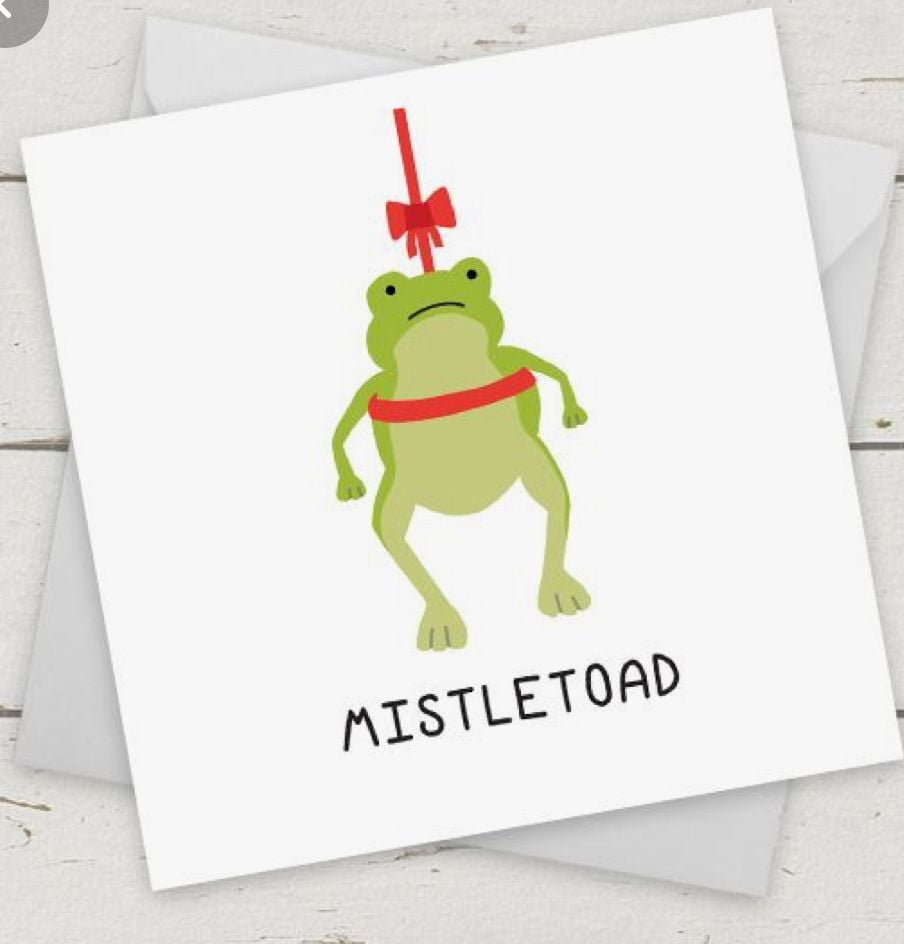 Mistletoad Greeting Card - Funny Holiday Card Featuring a Frog Under ...
