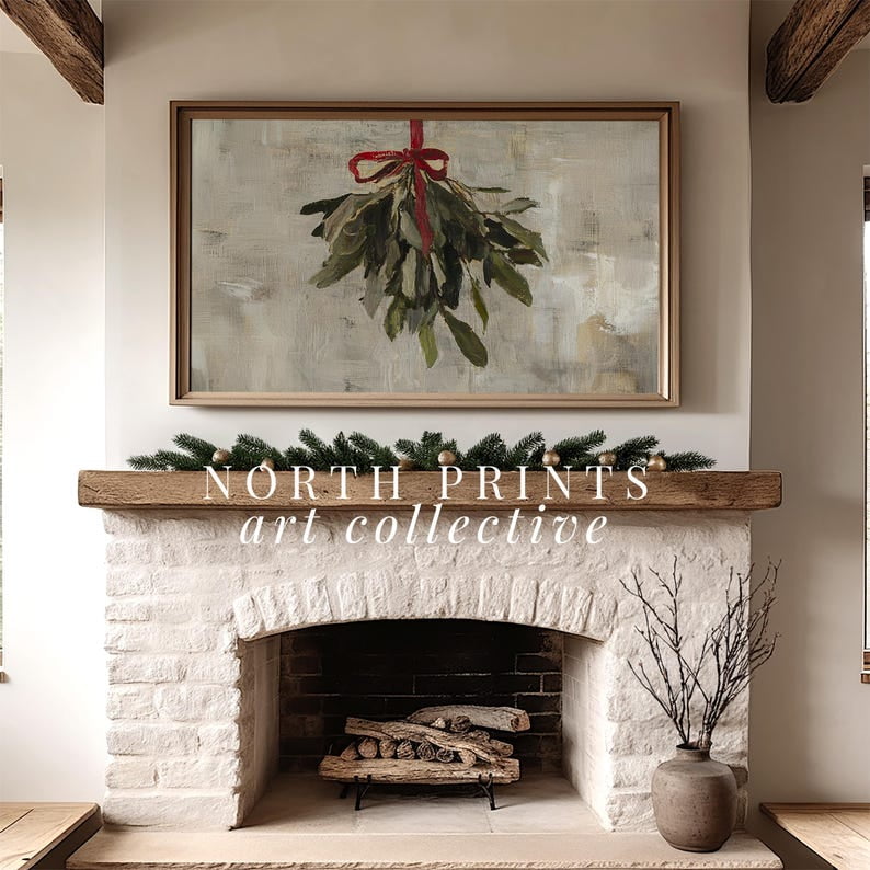Mistletoe Christmas Frame Tv Art: Rustic Holiday Decor Digital Download ...