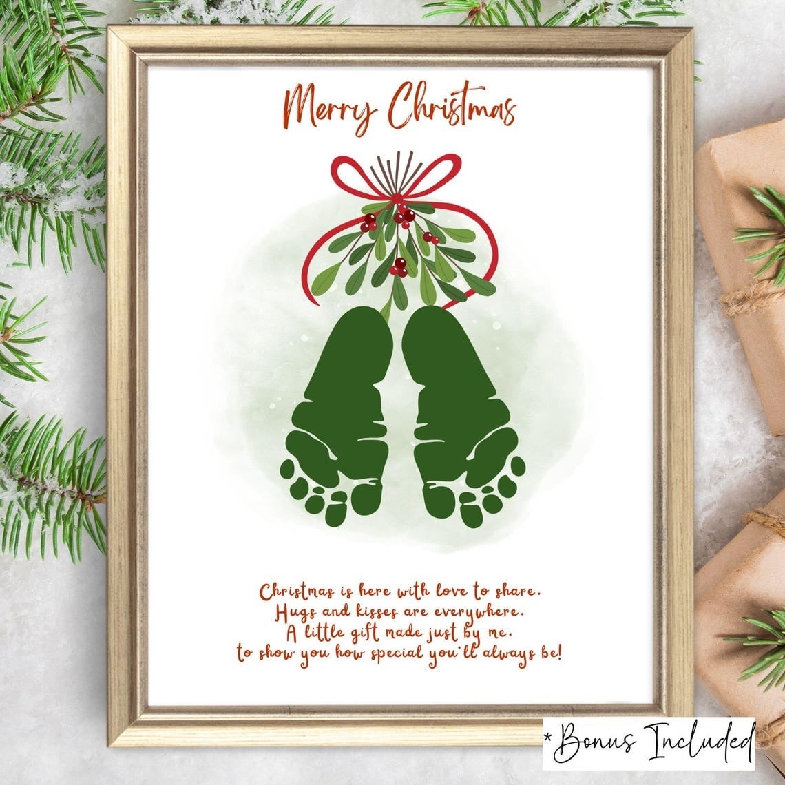 Mistletoe Footprint Craft, Merry Christmas Footprint Art, Winter ...