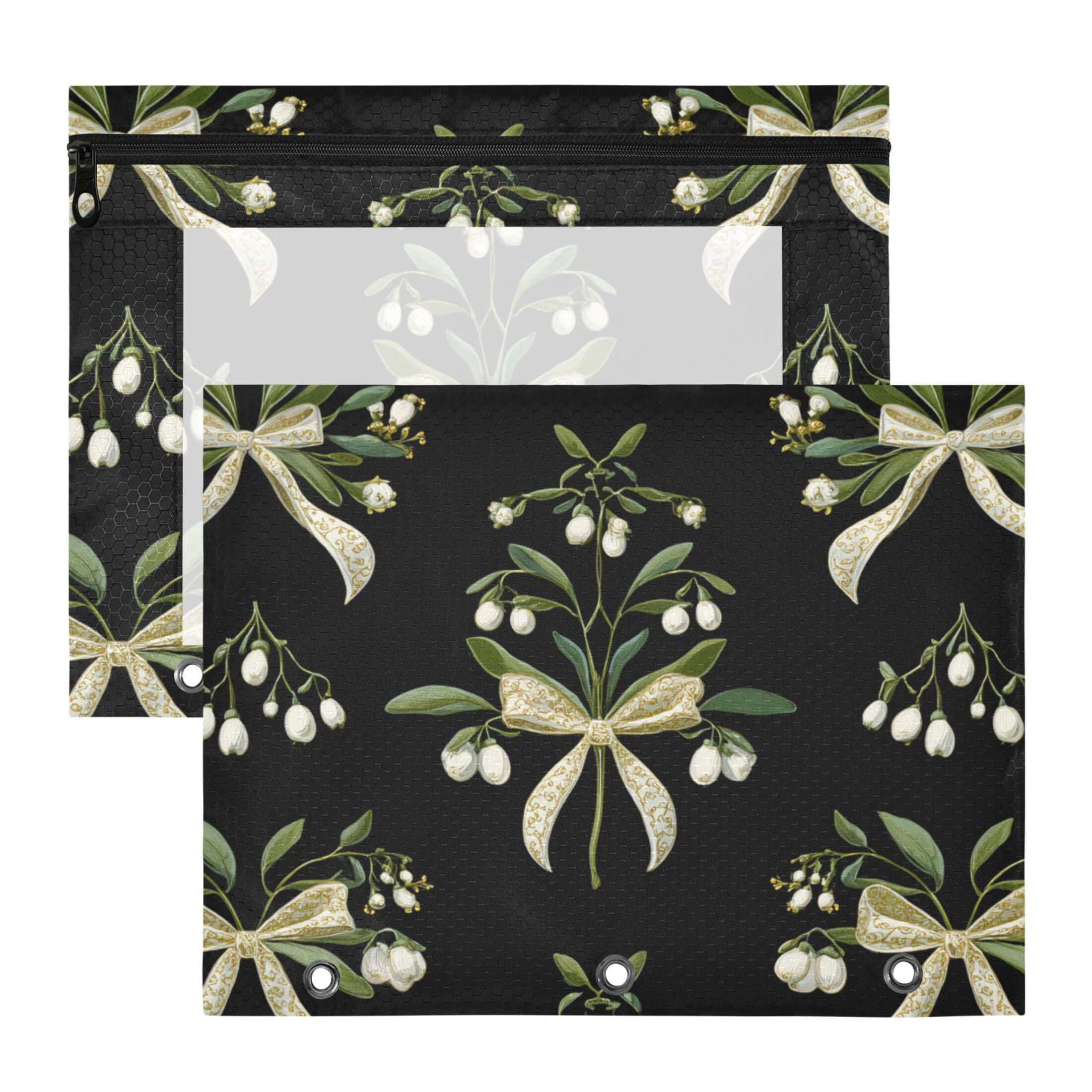 Mistletoe Leaves with White Bows Christmas 3-Ring Binder Pocket with ...