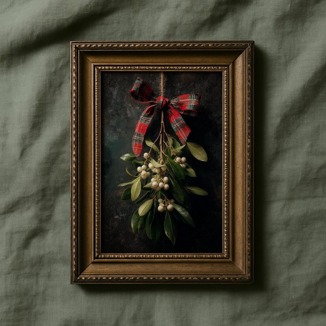 Mistletoe Wall Art Print: Tartan Bow, Dark Academia Christmas #2261 ...