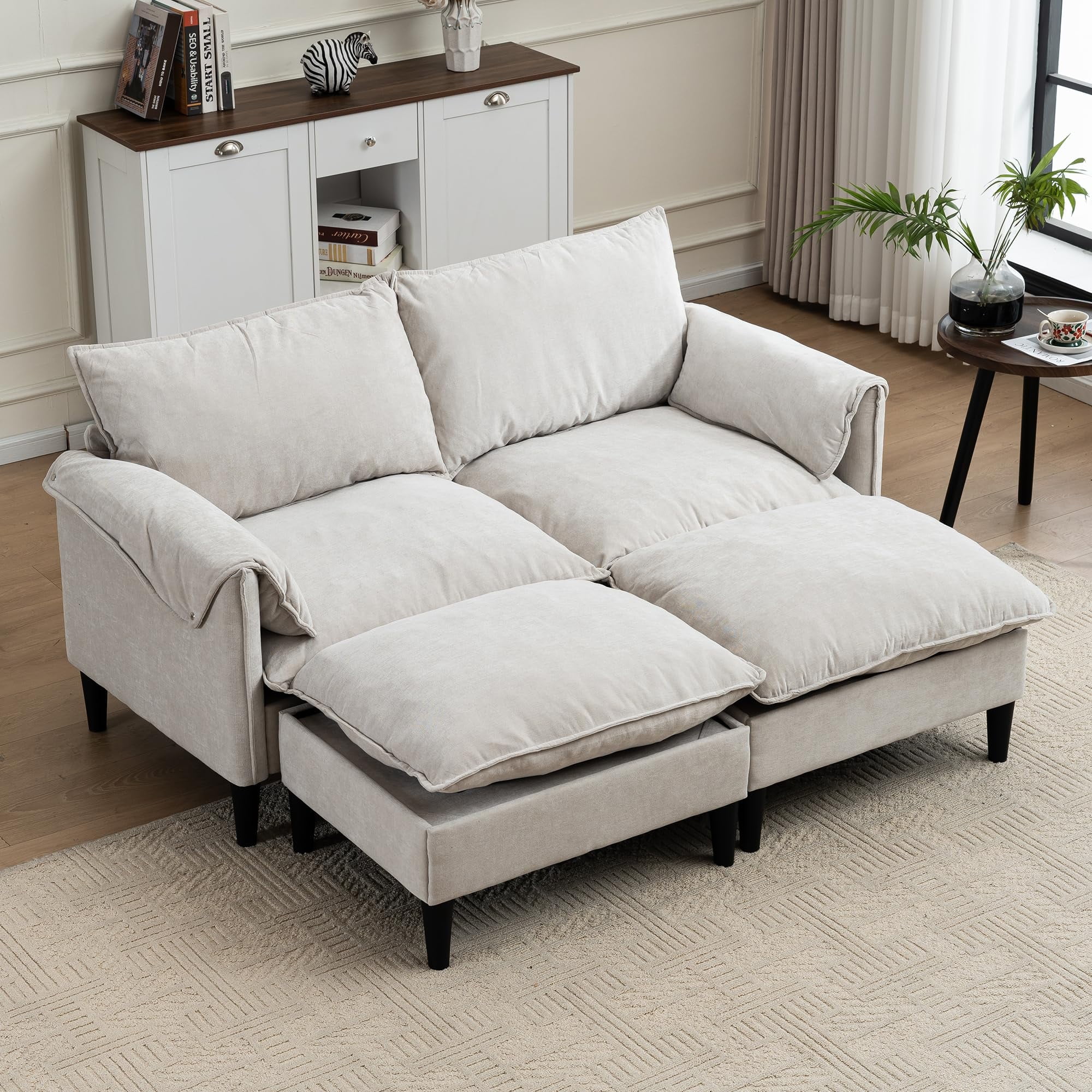 Mistpople Modern Sectional Sofa with Movable Ottoman, Loveseat Sofa ...