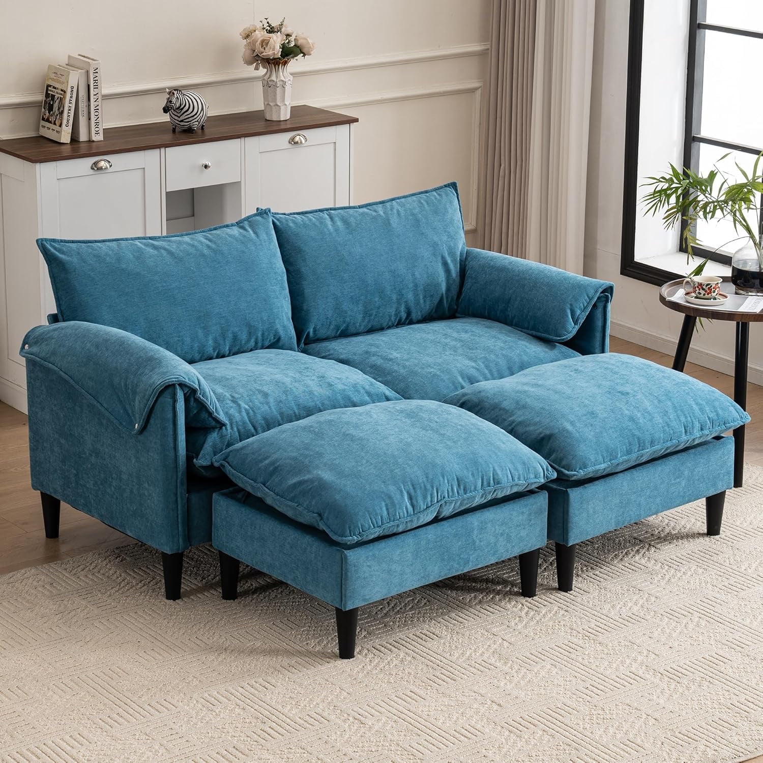 Mistpople Modern Sectional Sofa with Movable Ottoman, Loveseat Sofa ...