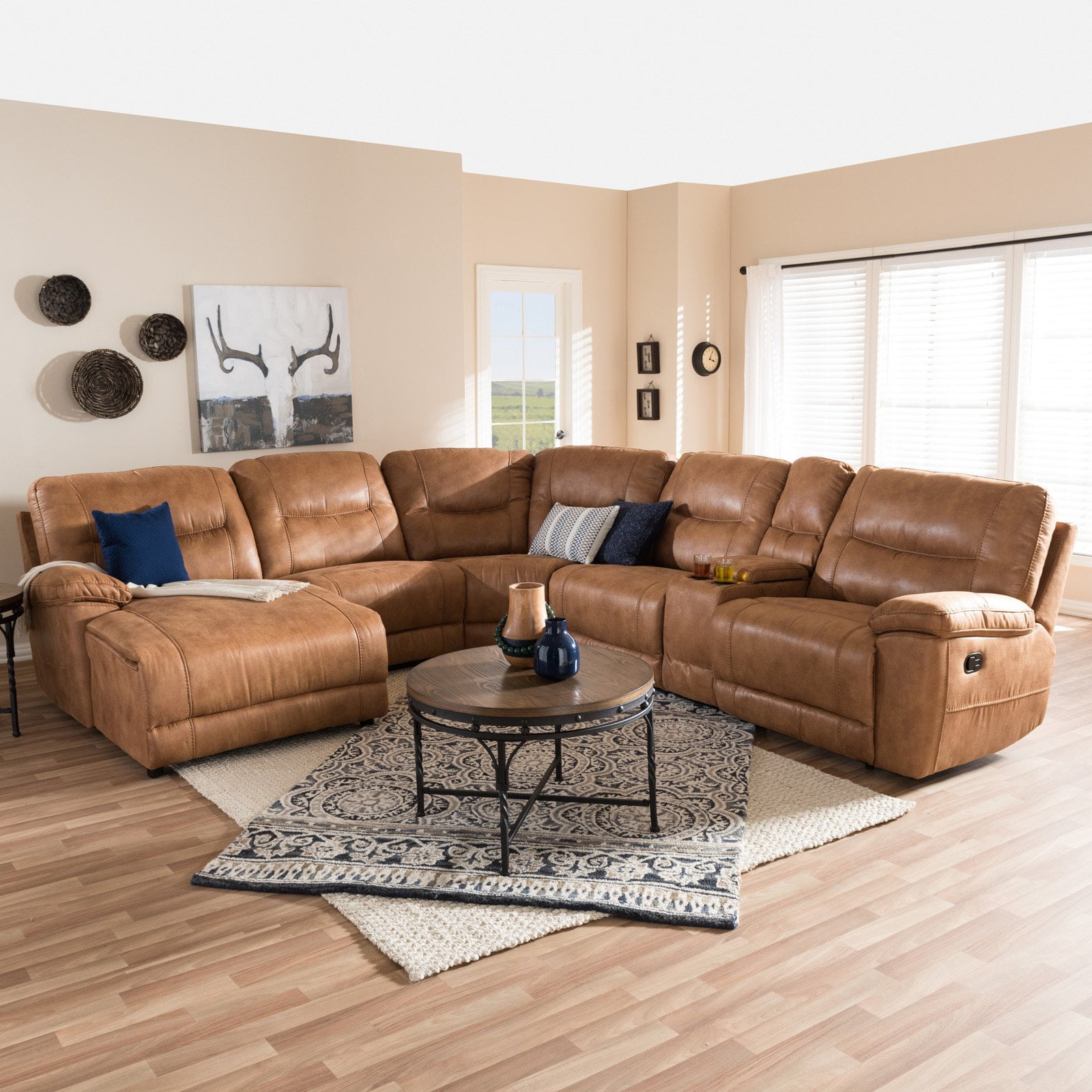 Mistral 6 Piece Reclining Sectional Sofa with Chaise in Light Brown for Living Room Walmart
