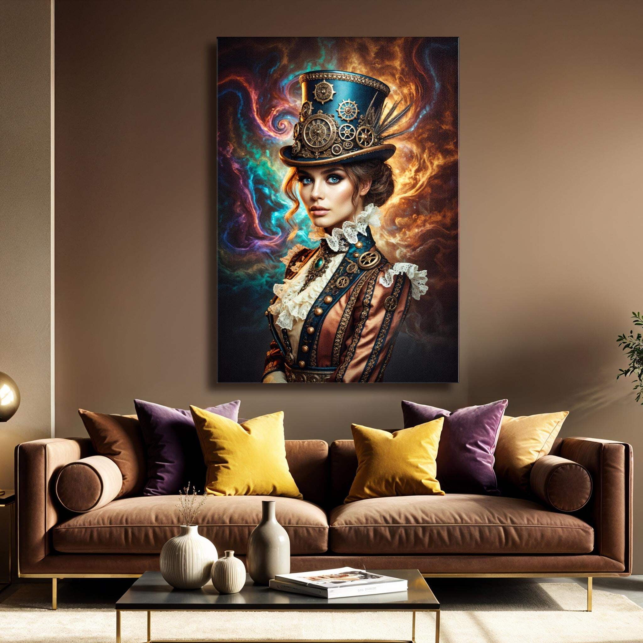Mistress of Time and Fire Canvas Print – Steampunk Fantasy Wall Art, Gothic Clockwork Home Decor ...