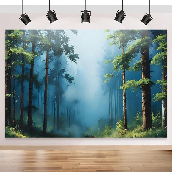 Misty Forest Backdrop 50×60inch, Nature Foggy and Green Tree Landscape ...
