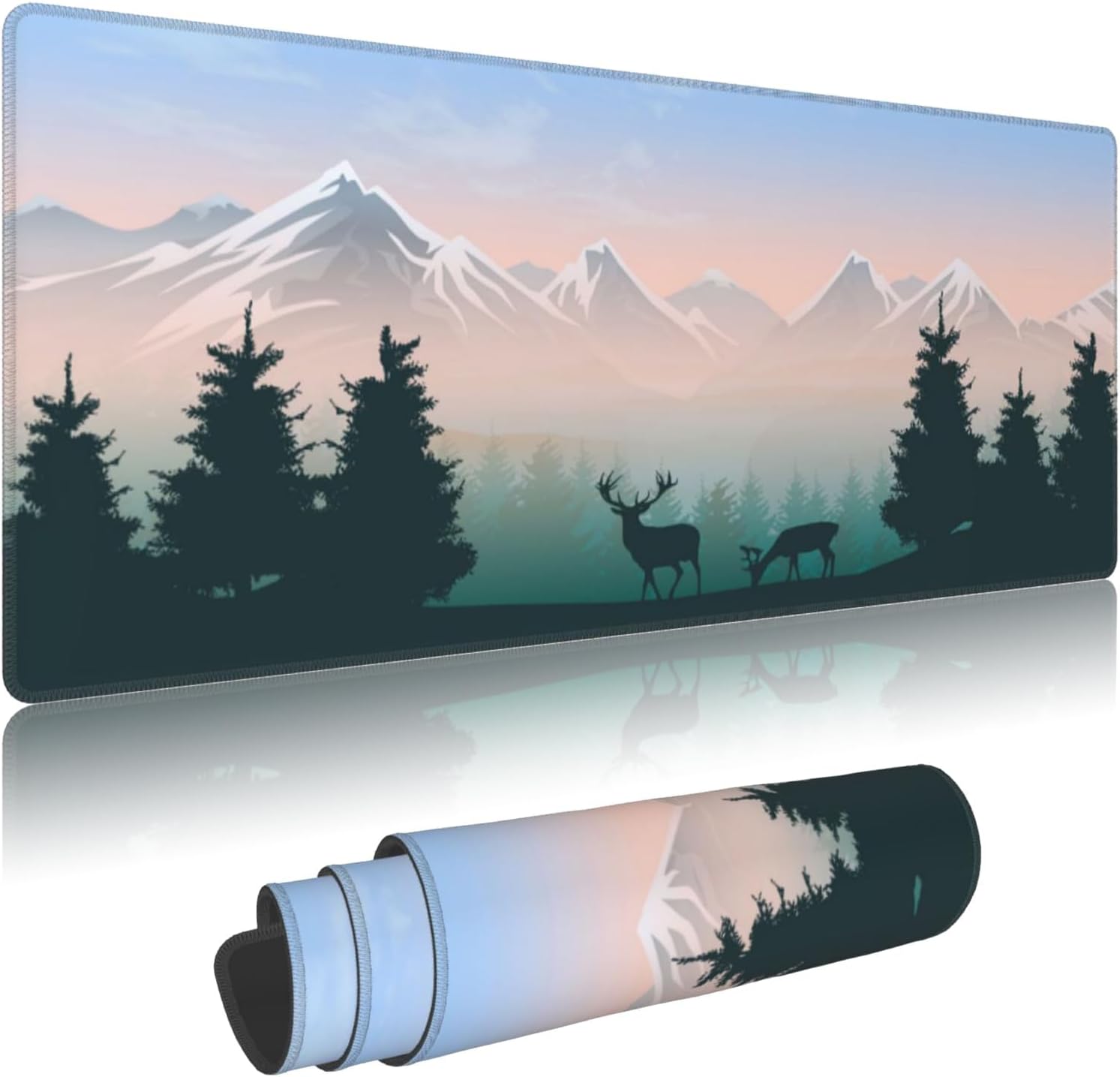 Misty Forest Deer Mountain Hunting Moose Gaming Mouse Pad - XXL Large ...