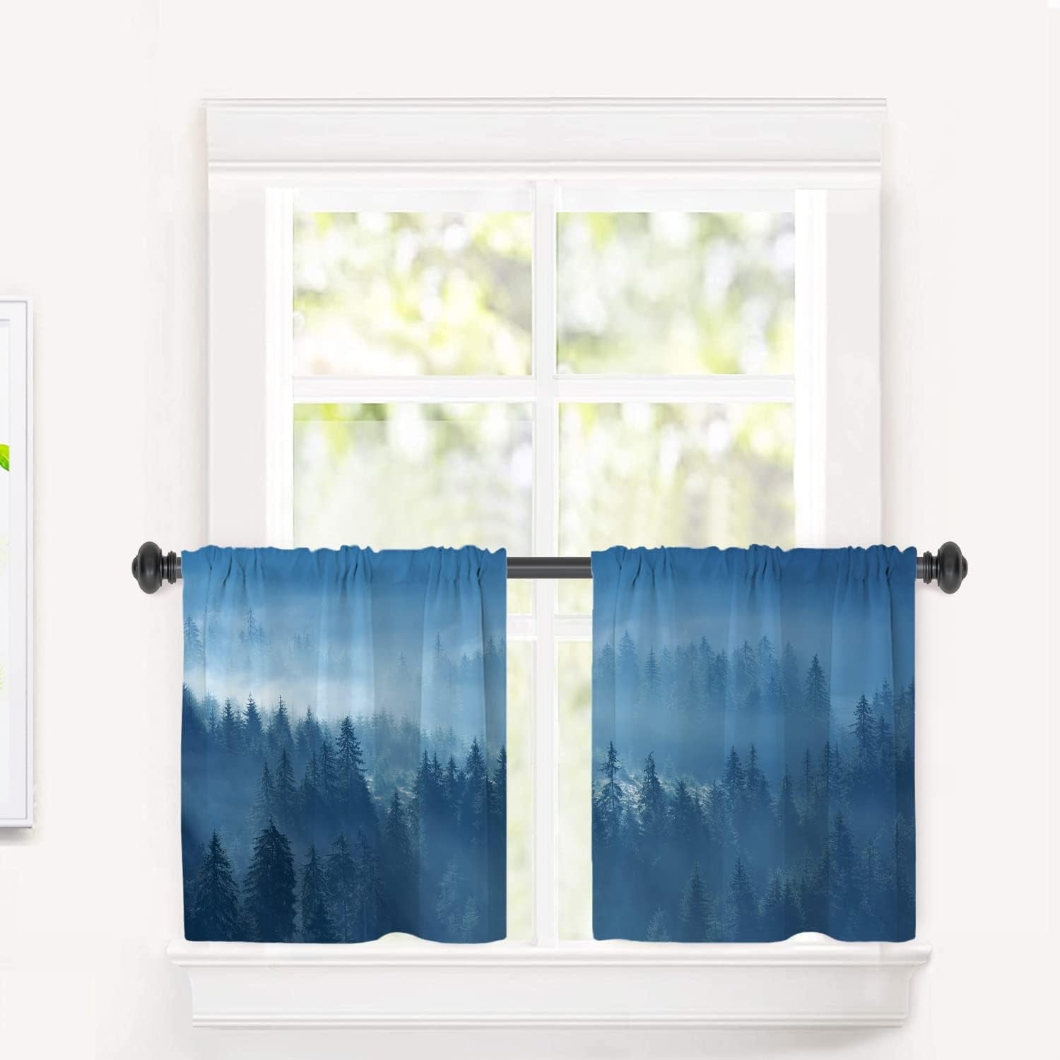 Misty Forest Mystical Kitchen Tier Curtains for Windows,Mountain Pine ...