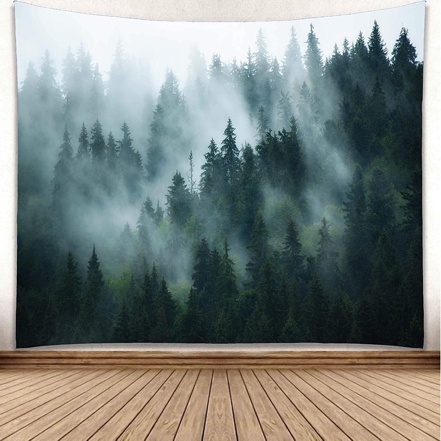 Misty Forest Nature Woodland Pine Wall Tapestry Foggy Tree Wall Hanging ...