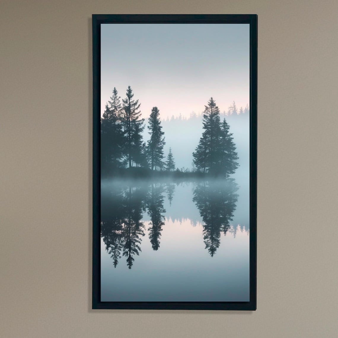 Misty Forest Reflection Art, Tranquil Nature Landscape Wall Decor, Calm ...