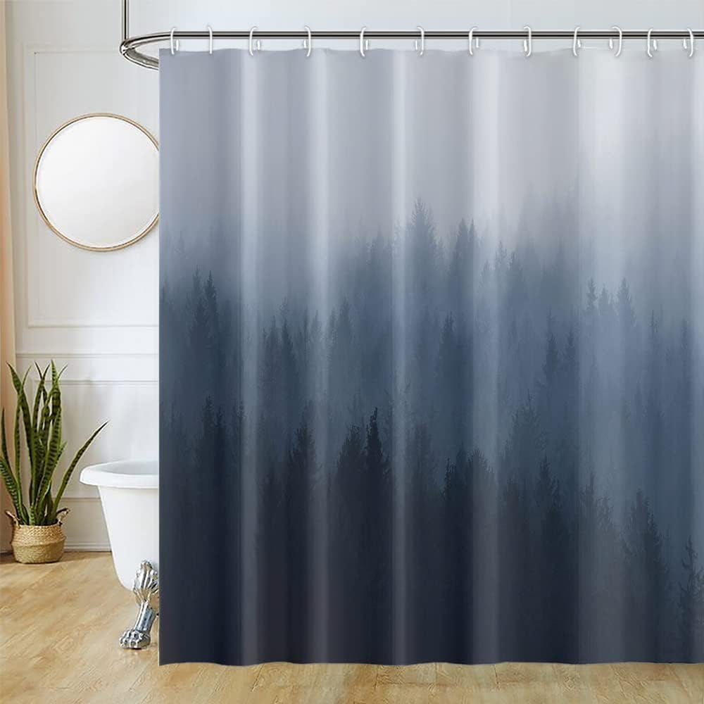 Misty Forest Shower Curtains for Bathroom Decor Steelblue Woodland ...