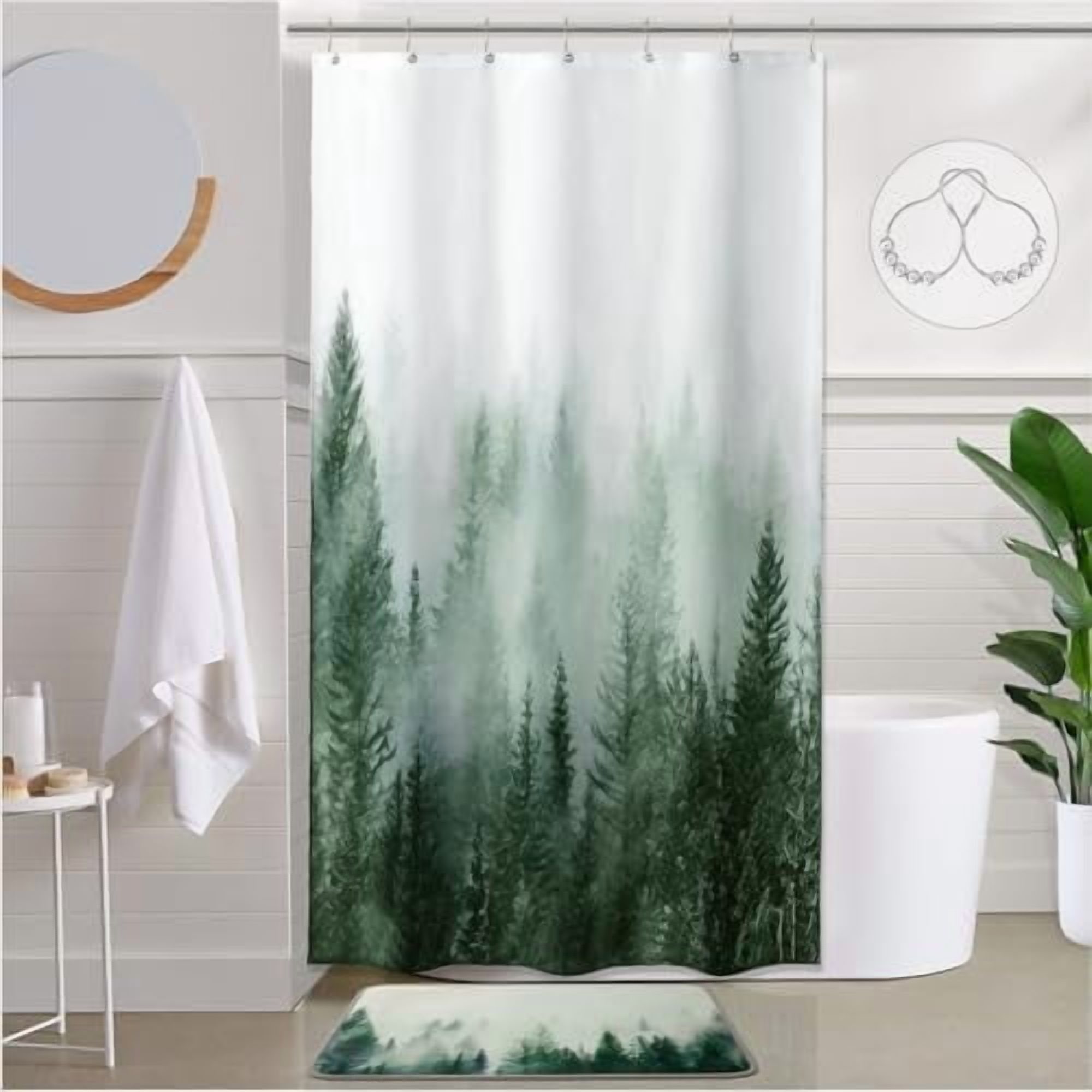 Misty Forest Stall Shower Curtain for Small Bathroom, Green Half Size ...