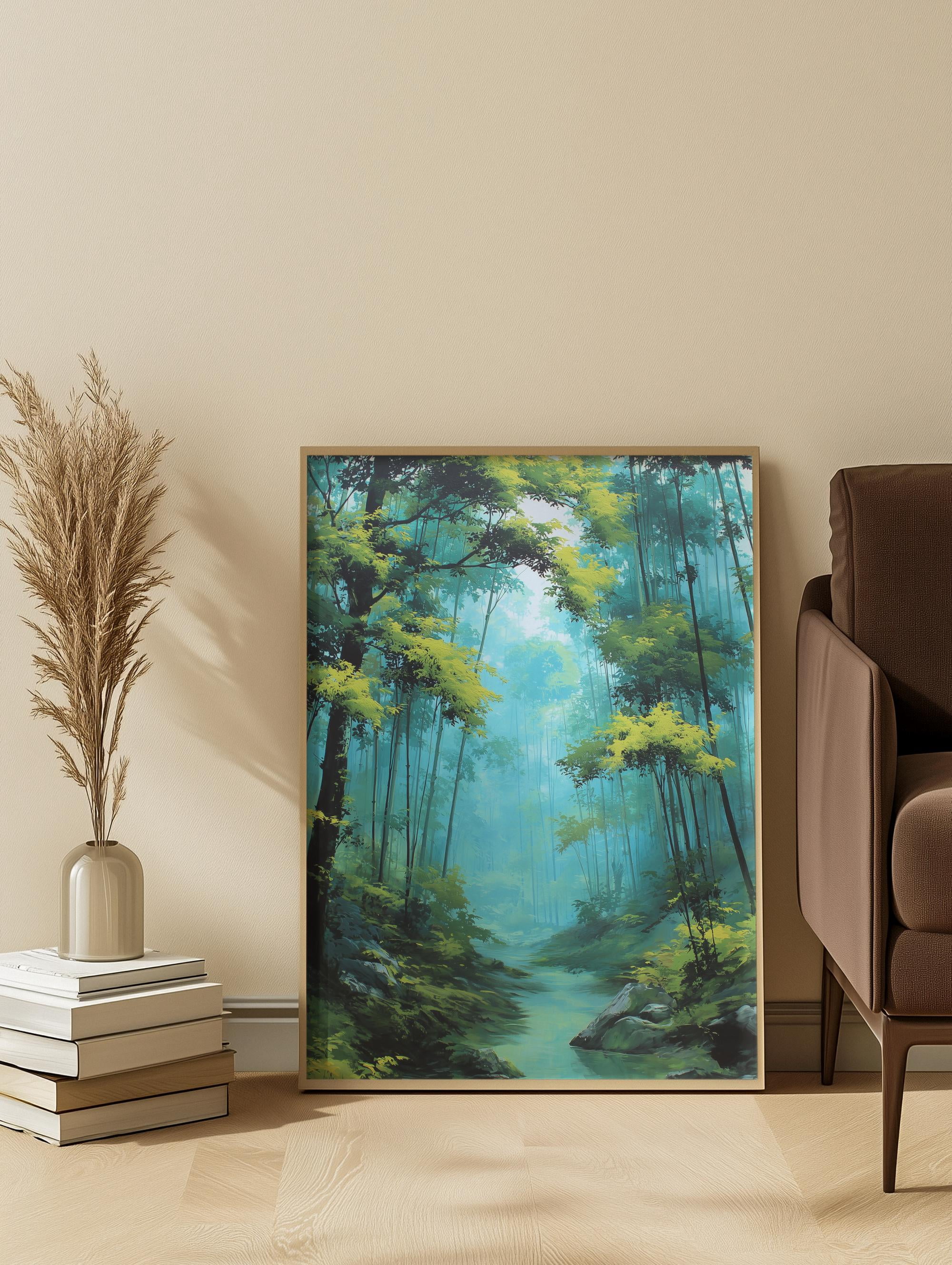 Misty Forest Stream Art Print Tranquil Green Landscape Home Decor ...