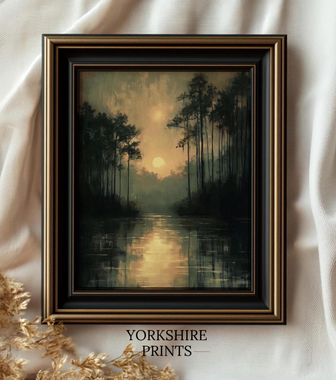 Misty Forest Sunset Art Print, Tranquil River Landscape 3841 UNFRAMED ...