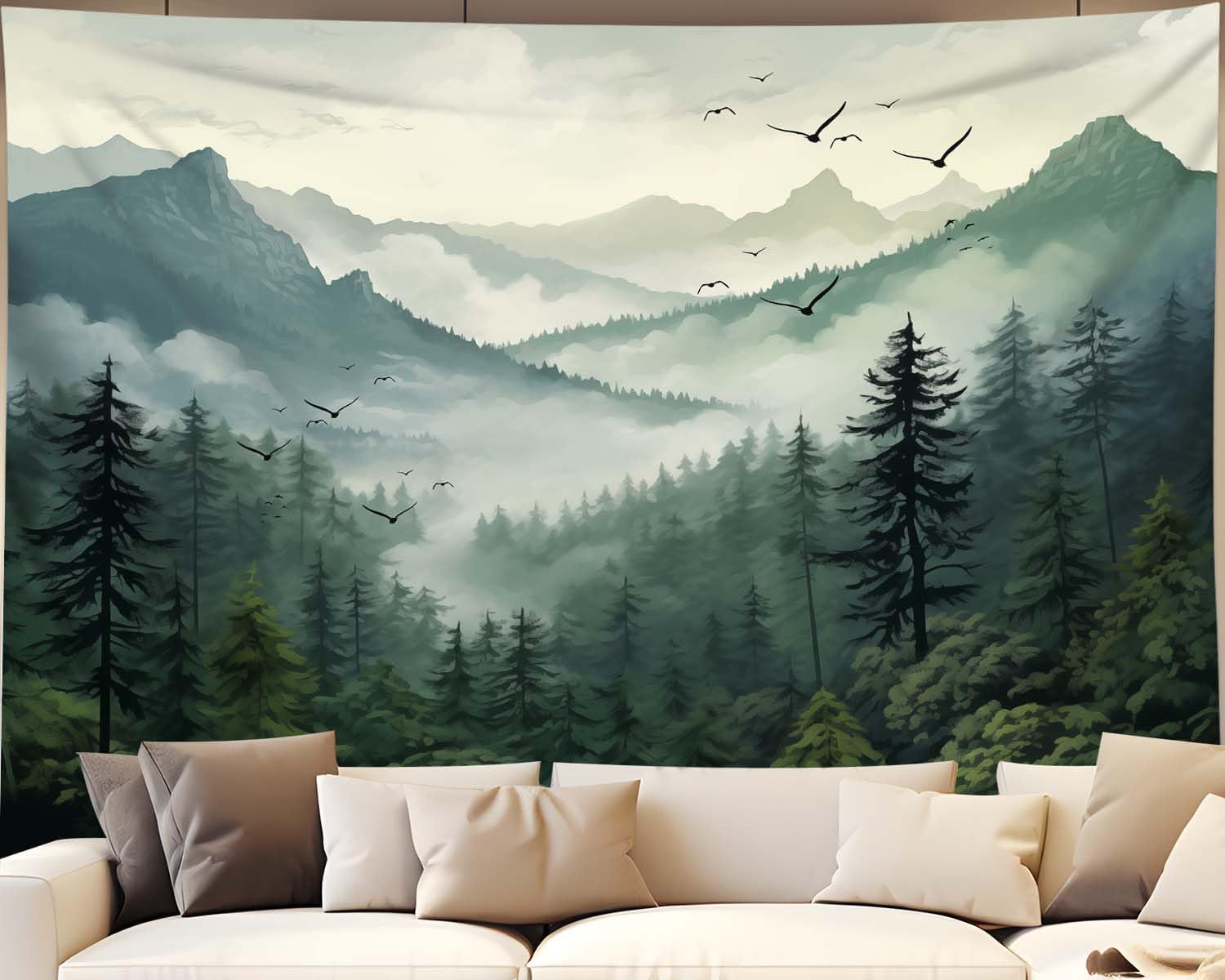 Misty Forest Tapestry Nature Tree Tapestries Wall Hanging Foggy Large ...