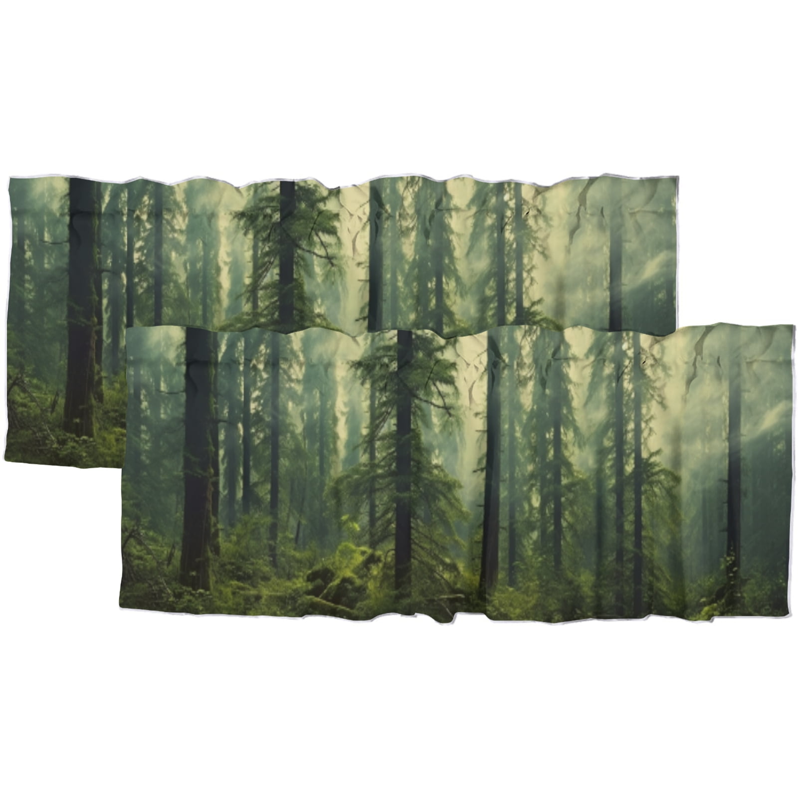 Misty Forest Valance Curtain for Kitchen Nature Woodland Fog Pine Tree ...