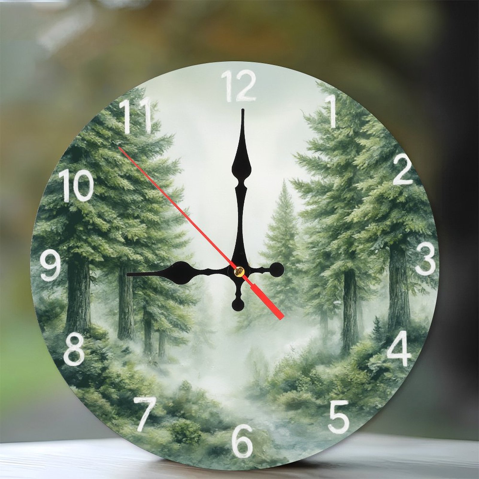 Misty Forest Wall Clock Nature Scene Home Decor 10-Inch Silent Wooden ...