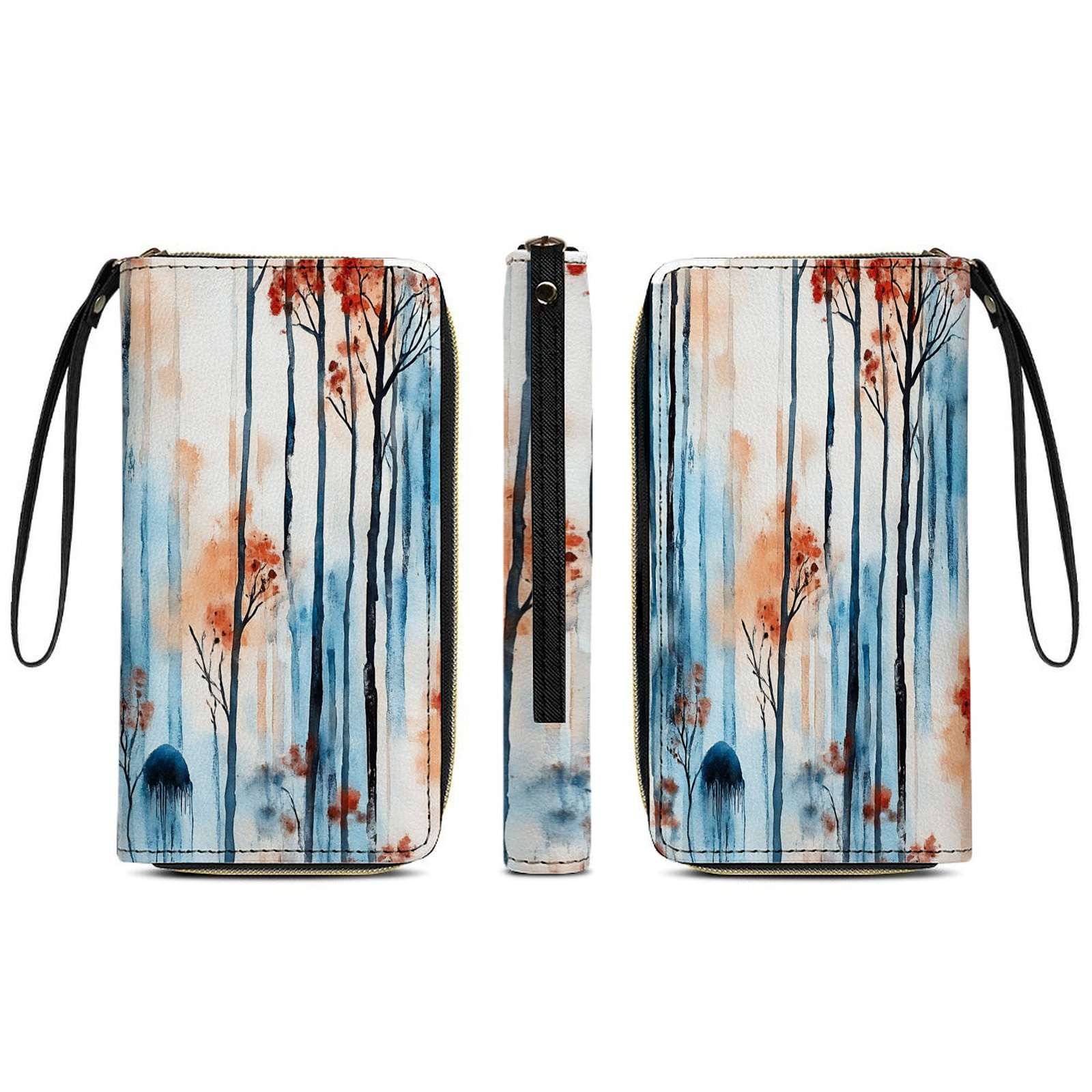 Misty Forest Watercolor Painting Long Wallets For Women PU Leather ...