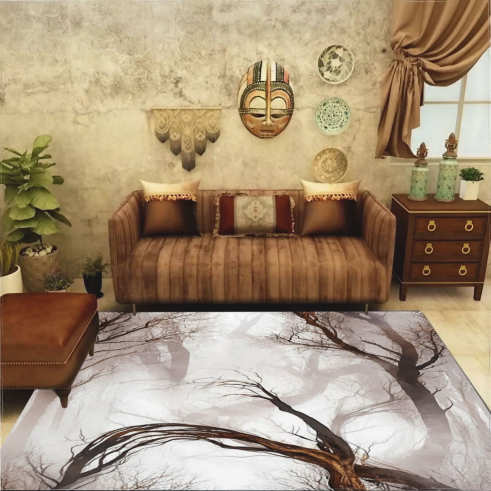 Misty Forest Winter Trees Scene Living Room ration Nordic Carpets Large ...