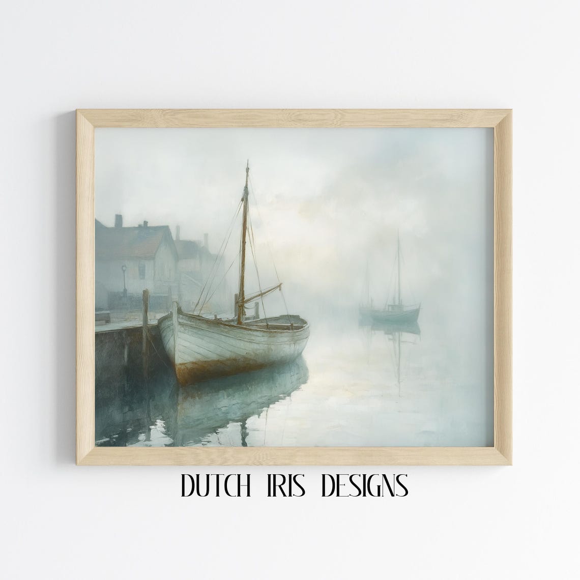 Misty Harbor With Wooden Boats, Nautical Wall Art, Moody Coastal Scene ...
